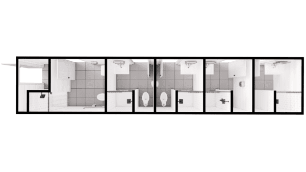 40-Foot Container Bathroom with Showers | 4 Standard Stalls, 1 ADA ...